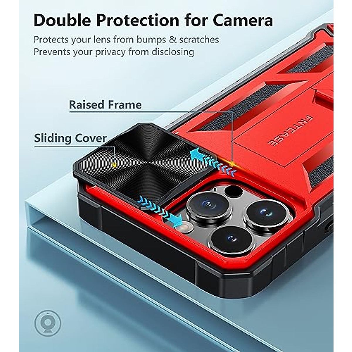 FNTCASE for iPhone 15-Pro-Max Case: Military Grade Drop & Shock Protection Cell Phone Cover with Kickstand & Slide | Rugged Protective Bumper Tough Protector Cases for 15 Pro Max 6.7'' - Red