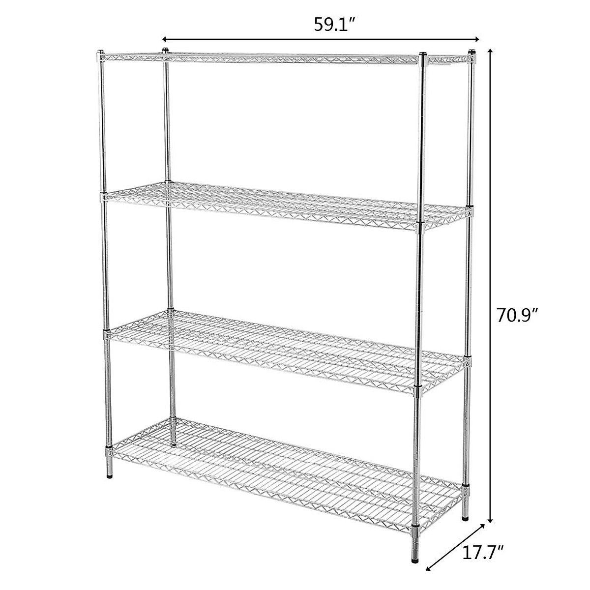 4-Tier Steel Wire Deck Industrial Storage Rack,Heavy Duty Adjustable Wire Shelving for Custom Workshop/Garage Storage Solutions, Total Capacity: 272kg