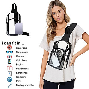 BAJNOKOU Clear Sling Bag Stadium Approved,Crossbody PVC Chest Backpack Mini Transparent Casual Daypack with Adjustable Strap Bags for Women Men Hiking Concerts,Black