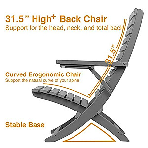 DAILYLIFE Patio Chairs, Resin Outdoor Chairs Free Installation with Retractable Armrest, 300lbs Capacity Weather Resistant Plastic Composite Chairs for Deck Garden Backyard Lawn Pool Beach, Slate Gray