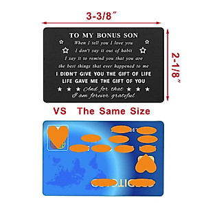 Bonus Son Gifts Stepson Christmas Card - Stepson Gifts for Father's Day Graduation Birthday Christmas Valentines, I Didn't Give You Life But Life Gave Me the Gift of You, Engraved Black Aluminum