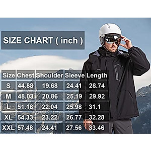 ELLSWOS Men's Waterproof Ski Jacket Winter Snow Coat Warm Hooded Raincoat Windproof Windbreakers, Black, Medium