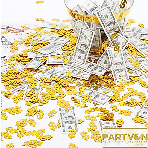 100 Dollar Bill Dollar Sign Confetti for Poker Themed Money Theme Birthday Table Decor, Casino Themed Birthday Las Vegas Game Night Retirement Anniversary Graduation Party Decoration