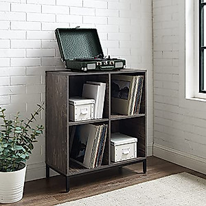 Crosley Furniture Jacobsen Storage Cube Bookcase and Record Player Stand with Vinyl Records Holder, Brown Ash