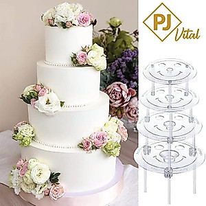 PJ Vital, Cake Dowels Stand, Plastic Cake Plates Set, 4 Cake Separator Plates With 20 Transparent Sticks Rods, 12 Stacking Pins, 3 Scrappers, Tiered Cake Party Supplies Kit. (Without Nozzles)
