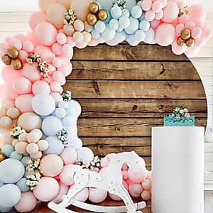 Vbttmp 7x7ft Rustic Wood Round Backdrop Cover Polyester Brown Wood Circle Background for Photography Vintage Wood Texture Wall Round Backdrop Baby Shower Birthday Party Wedding Photo Shoot Studio Prop