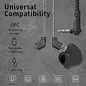 CCZ Melody in Ear Headphones Monitor, Wired Earbuds Hybrid Dual Driver 1BA+1DD HiFi Earphone, Deep Bass Forward Vocals Headsets, for Drummer Musicians Singer Pop Folk ACG IEM (No Mic, Black)