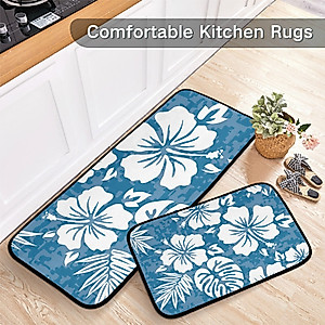 J JOYSAY Aloha Hawaiian Floral Kitchen Rugs and Mat 2 Pieces Set Cushioned Anti Fatigue Kitchen Mat Non Slip Floor Rug Washable Farmhouse Decor for Kitchen Floor Home Office Laundry