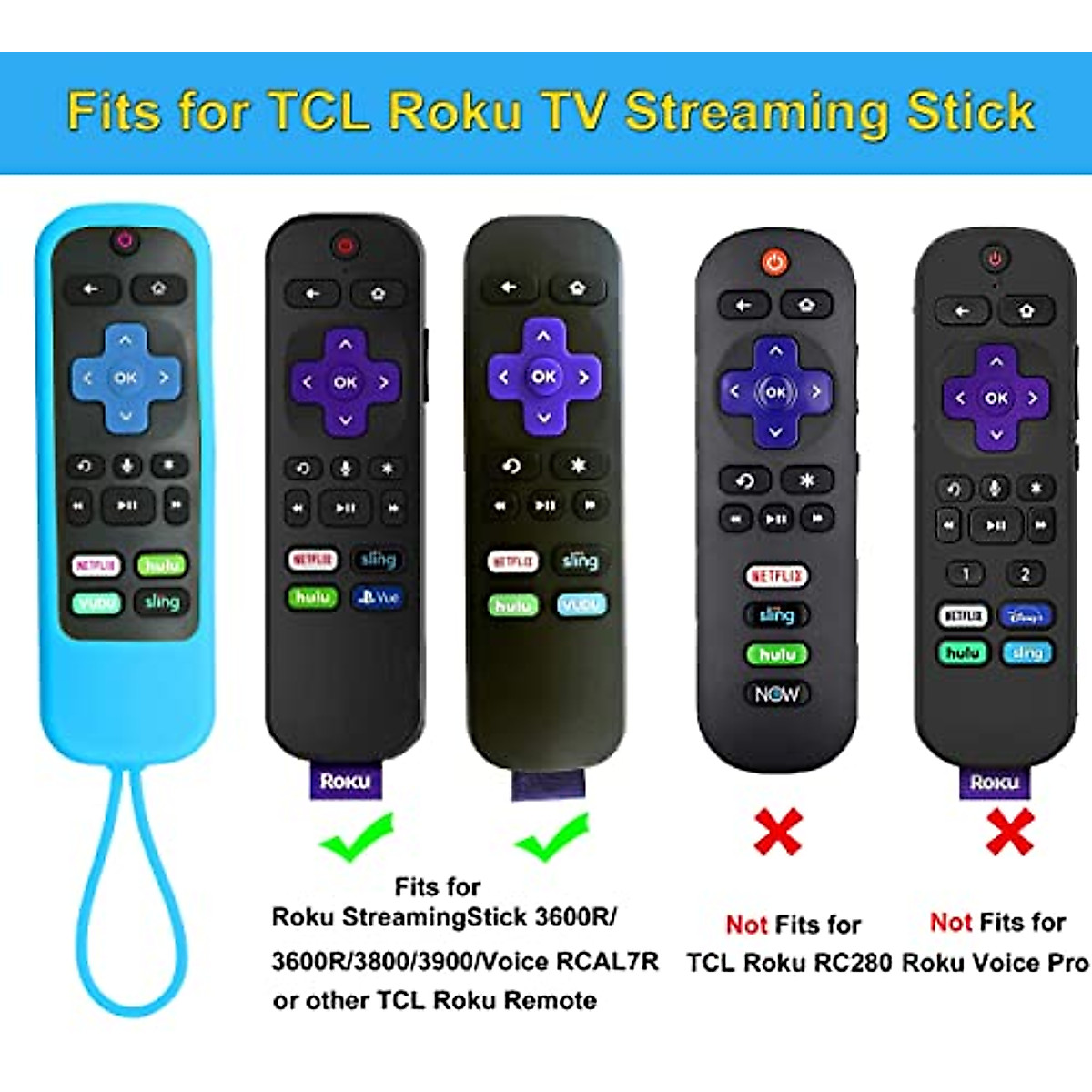 TOKERSE Glow Remote Cover for Roku Steaming Stick/Voice/Express/Premiere Remote - Silicone Case Cover for TCL Hisense Roku TV Smart TV Remote Control Replacement Cover Case Glow in The Dark - GlowBlue