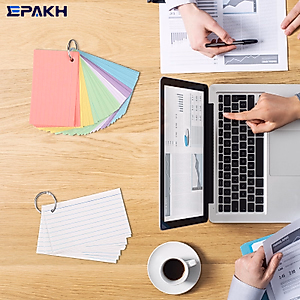 Epakh 300 Pieces Back to School Index Cards 180 GSM Thick Flashcards with Rings Punched Index Flashcards on a Ring Ruled Note Cards for Adults Home(3 x 5 Inch,Light Color)