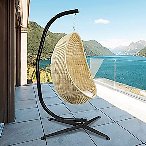 SUPER DEAL Hammock Chair Stand Hanging Swing Frame Egg C Stand Heavy Duty 360 Degree Rotation with Carabiner, 331LBS Capacity Weather Resistant for Indoor Outdoor, Black