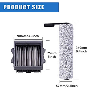 Floor ONE S5 Brush Roller Replacement Parts for Tineco Floor ONE S5/ Floor ONE S5 PRO 2 Cordless Wet Dry Vacuum Cleaner, 4 Pack Brush Roller, 4 Pack HEPA Filters and 1 Pack Cleaning Brush