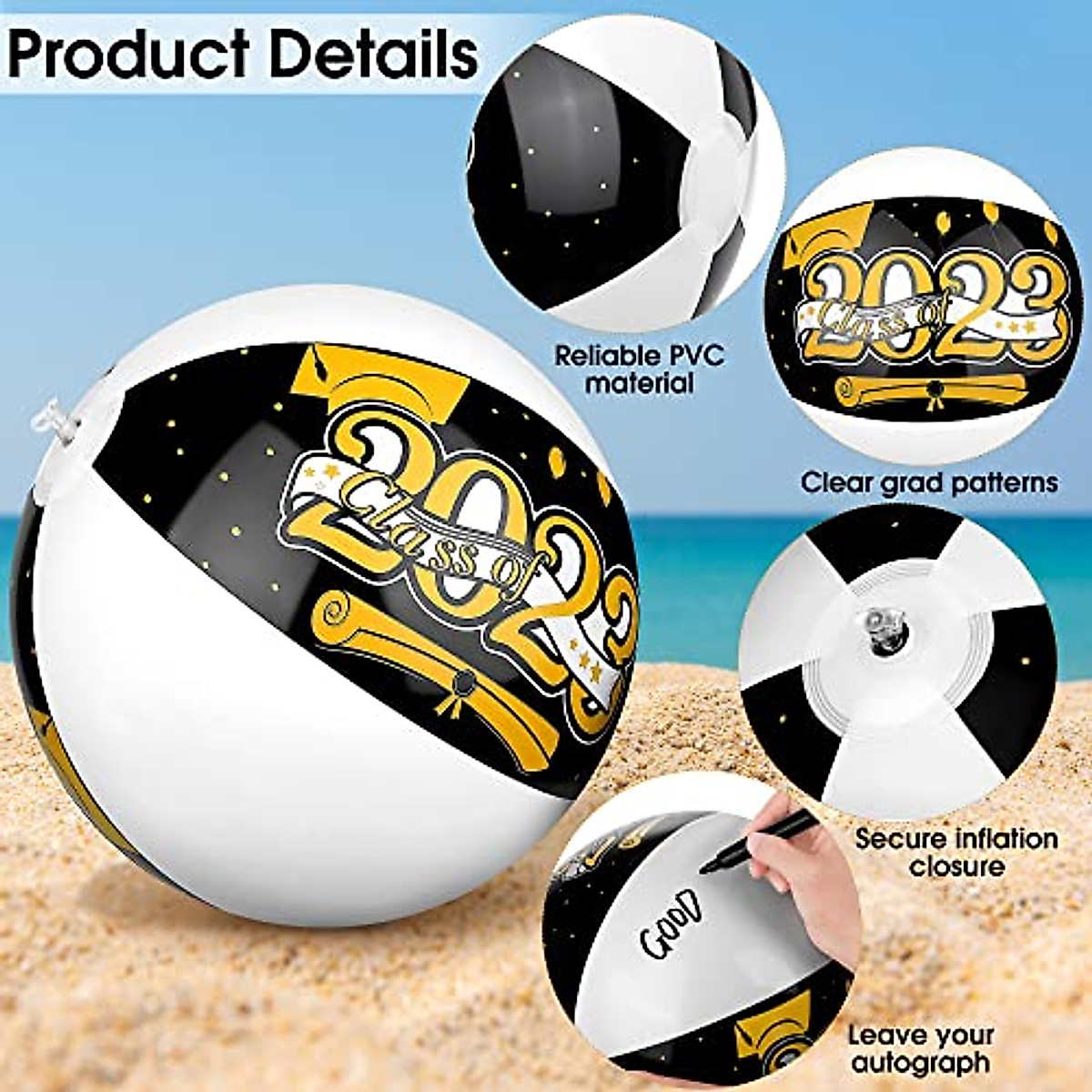 Fovths 6 Packs Graduation Beach Ball 2023 Graduation Party Supplies Large Beach Ball Class of 2023 Beach Supplies for Summer Pool Beach Indoor Outdoor Water Games