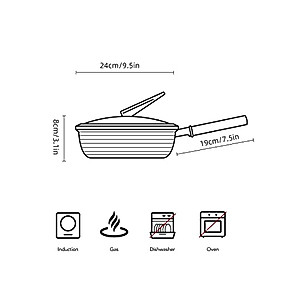 Taste plus Deep Frying Pan with Glass Lid, Small Skillets Nonstick with Lid,Small Saute Pan with Wooden Handle 9.5inch
