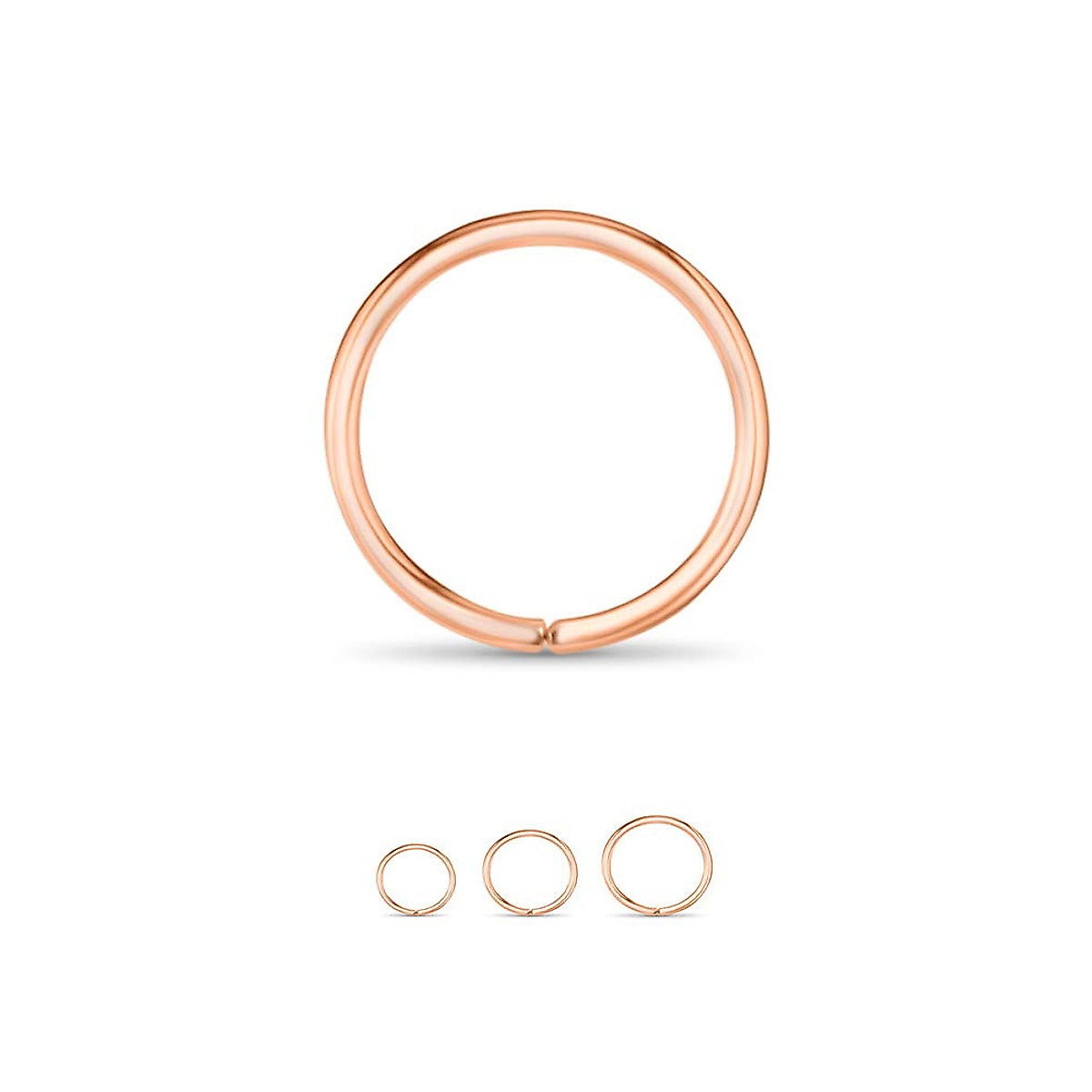 14k Rose Gold Nose Hoops Seamless Nose Rings 3/8" - 9.5mm 20G