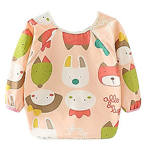 Happy Cherry Baby Waterproof Feeding Apron with Sleeves Adjustable Neck Strap
