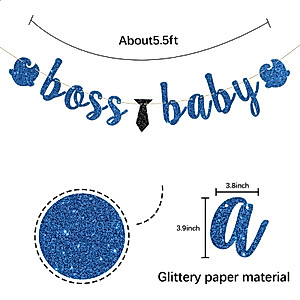 INNORU Boss Baby Banner, Boys Birthday Party Decorations, Baby Shower, Boy 1st Birthday Banner, Gender Reveal Party Decorations Navy Blue Glitter