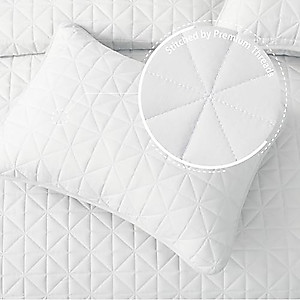 Exclusivo Mezcla Quilts King Size Bedding Set with Stitched Grid Pattern, Lightweight Summer White Bedspreads Coverlets Bed Cover for All Seasons (1 Quilt and 2 Pillow Shams)