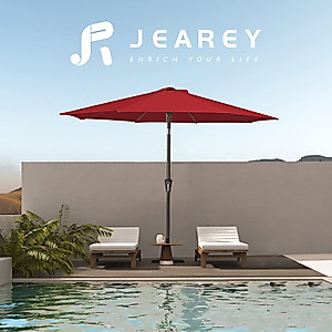 JEAREY 9FT Outdoor Patio Umbrella Outdoor Table Umbrella with Push Button Tilt and Crank, Market Umbrella 8 Sturdy Ribs UV Protection Waterproof for Garden, Deck, Backyard, Pool (Red)