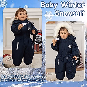 AIKSSOO Kids Baby One Piece Snowsuits Overalls Ski Suits Jackets Coats Jumpsuits Winter Outdoor Snowboarding Dark Blue