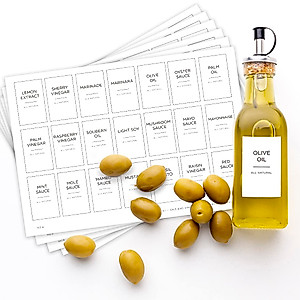 v2croft 126 Oil and Vinegar Labels for Bottles, Minimalist White Matte Stickers Black Text, Water/Oil Resistant Condiments Stickers for Squeeze Dispensers, Kitchen Pantry & Refrigerator Organization