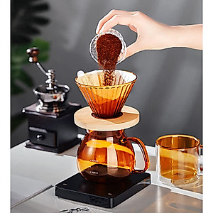 Sunormi Orange Glass Pour Over Coffee Dripper With Wooden Base Stand,1-3 Cups Coffee Cone Filter with 40Pcs Paper Filters