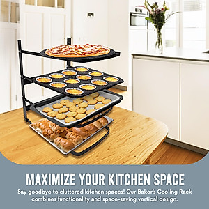 Linden Sweden Metal Baker’s Cooling Rack | Cooling Racks for Cooking and Baking | Storage for Craft and Baking Supplies | Collapsible Racks for Pizza Stones, Cookie Sheets, Baking Pans | 22”x 10”x 1”