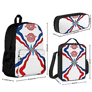 Supdreamc 3 Piece Rucksacks Sets, Flag of The Assyrians Art Shoulder Bag+Lunch Bag+Pencil Case, Daypack Backpack, Travel and Sport Backpack Rucksack, Book Bag
