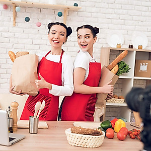 LOYHUANG Total 6PCS Red Aprons Bulk for Women Unisex Plain Colour Bib Aprons with 2 Front Pockets Washable Apron for Painting Cooking Baking Kitchen Restaurant Crafting