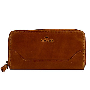 FINELAER Brown Leather Women Wallet Purses Zip Around RFID