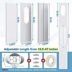 Portable Air Conditioner Window Kit for 5.1" Exhaust Hose, Window Seal Plates with Coupler and Bird Guard for Sliding Window, Adjustable Length From 16.9-47 inches Universal AC Vent Kit for AC Unit