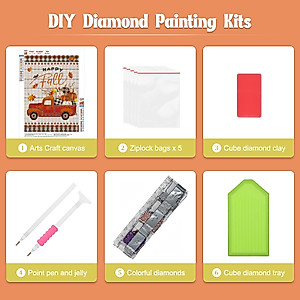 NAIMOER Happy Fall Diamond Art Kits for Adults, 5D Truck Diamond Art Kits for Adults, DIY Full Drill Pumpkin Diamond Art Fall Diamond Art for Home Decor 30x40cm