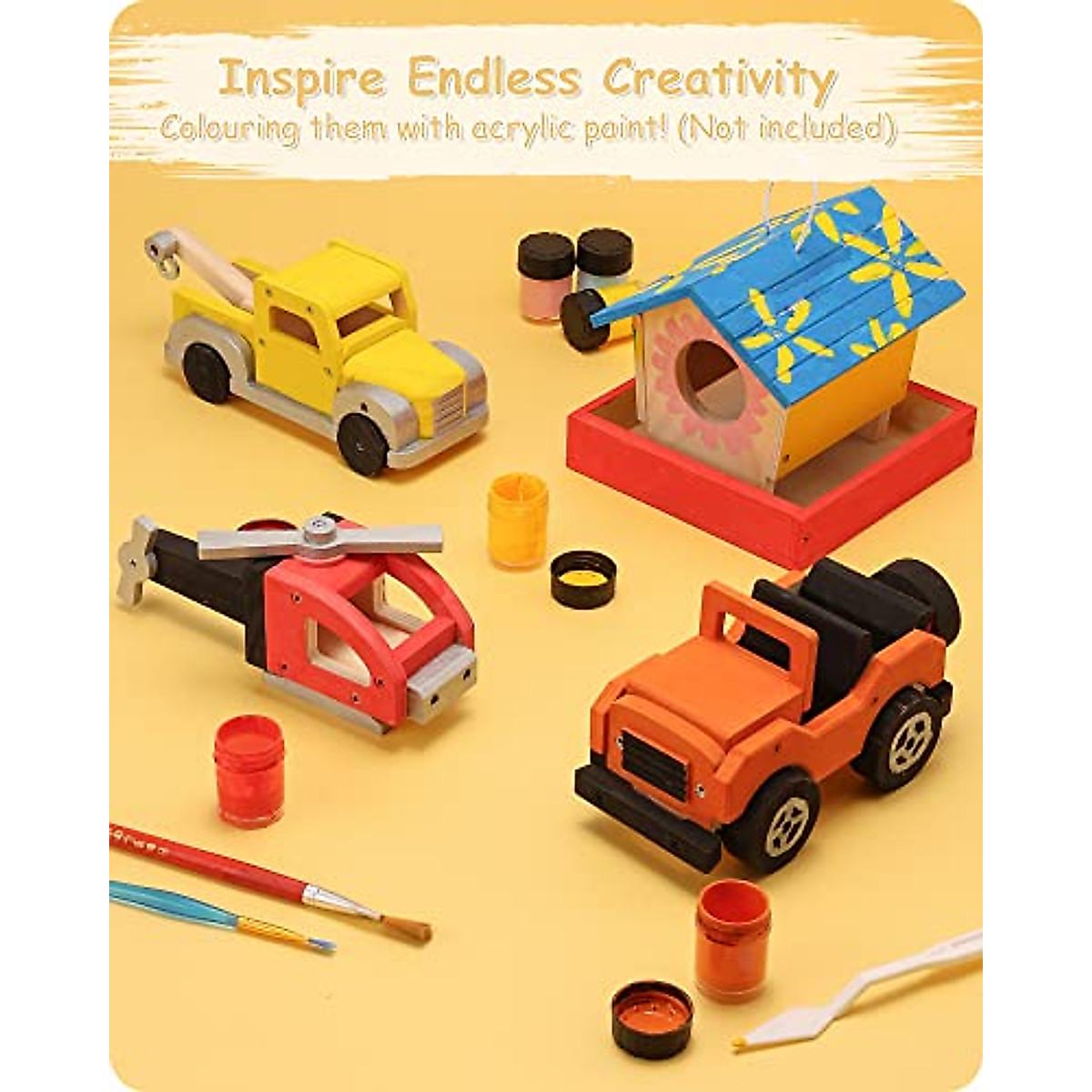 SainSmart Jr. Woodworking Building Kit, 4-in-1 Kids STEM Projects Set, DIY Wood Crafts Assembly Toys with Different Combinations for Boys and Girls