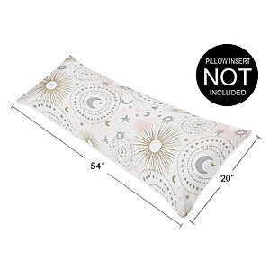 Sweet Jojo Designs Blush Pink, Gold, Grey and White Star and Moon Body Pillow Case Cover for Celestial Collection (Pillow Not Included)