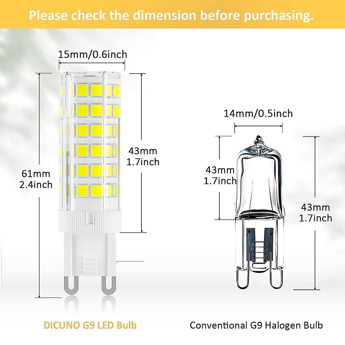 DiCUNO G9 LED Bulb, Ceramic Base Light Bulb 6W (60W Halogen Equivalent), 550LM, Daylight White 6000K, Non-Dimmable Replacement for Home Lighting, 12-Pack