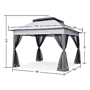 COOSHADE 11x11Ft Easy Pop Up Gazebo Tent Instant Outdoor Canopy Shelter with Mosquito Netting Walls(Dark Grey)