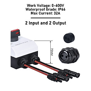 DIHOOL Solar Panel Disconnect Switch, 2x32 Amp 2 String DC 1200V 2 in 2 Out, IP66 PV Combiner Box