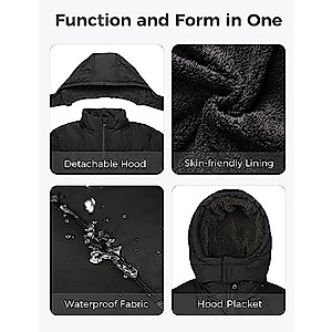 Wantdo Men's Warm Puffer Jacket Thicken Waterproof Winter Coat with Hood (Black, Medium)