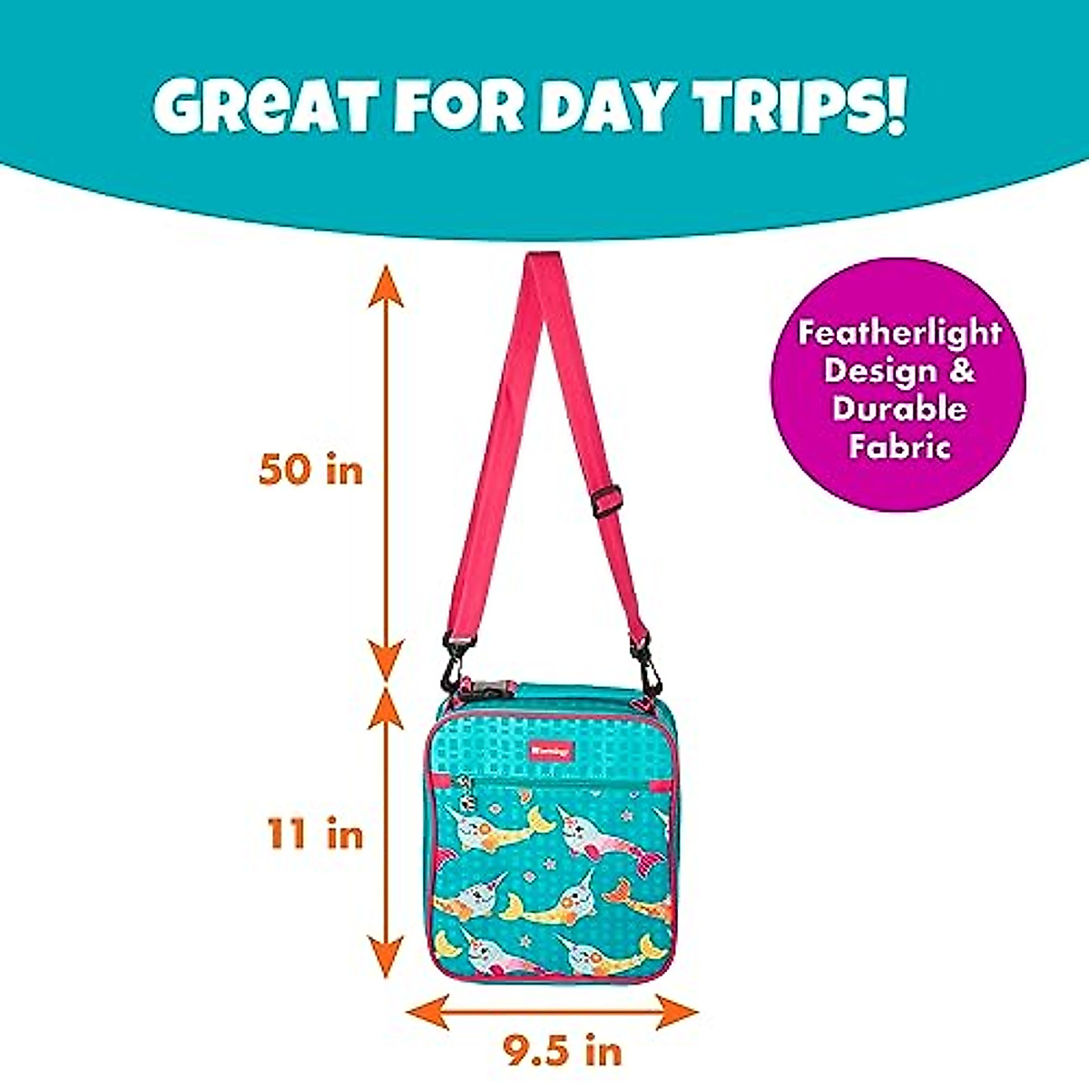 Convertible Soft Insulated Durable Lunch Bag For Kids - Zippered Outer Pocket - Adjustable Straps Convert to Backpack, Shoulder Bag or Lunch Box - Fresh food for hours, Back To School, Picnics, Travel