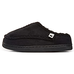 Lucky Brand Boys Micro Suede Clog Slippers, Non Slip Rubber Sole Warm Fuzzy Fluffy House Shoes, Kids Indoor Outdoor Clogs, Black, Size 2-3