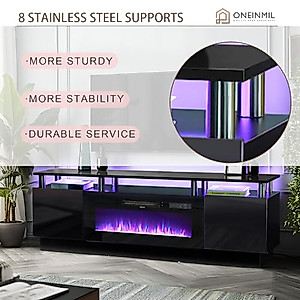 oneinmil Fireplace TV Stand with 36" Electric Fireplace,LED Light Entertainment Center,2 Tier TV Console Stand for TVs Up to 80",Fireplace for The Living Room TV Stand,Black