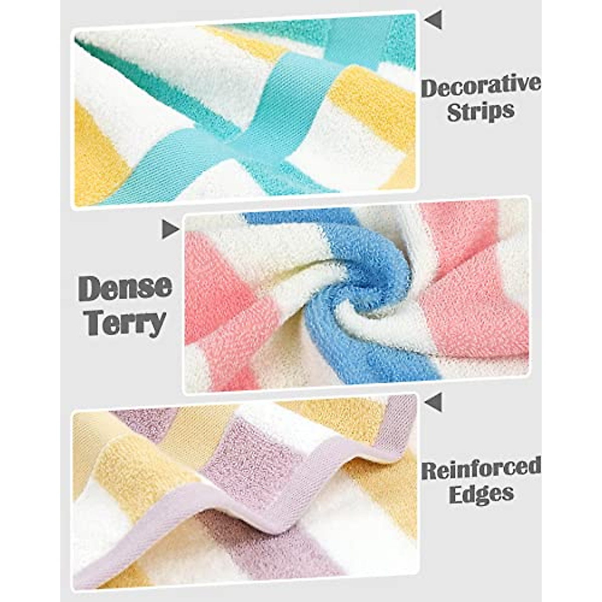 Striped Washcloths 24 Pack 6-Color Bundle - Cotton Wash Cloths for Body and Face 13 x 13 Inches
