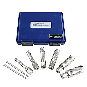 Accusize Industrial Tools Hss Annular Cutter Set, 2'' Cutting Depth, 7/16'' to 1-1/16'' Slugger Cutter, 8 Pcs/Set, HSS2-0000