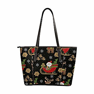 InterestPrint Tote Bag for Women School Work Travel and Shopping Pattern with Santa Claus