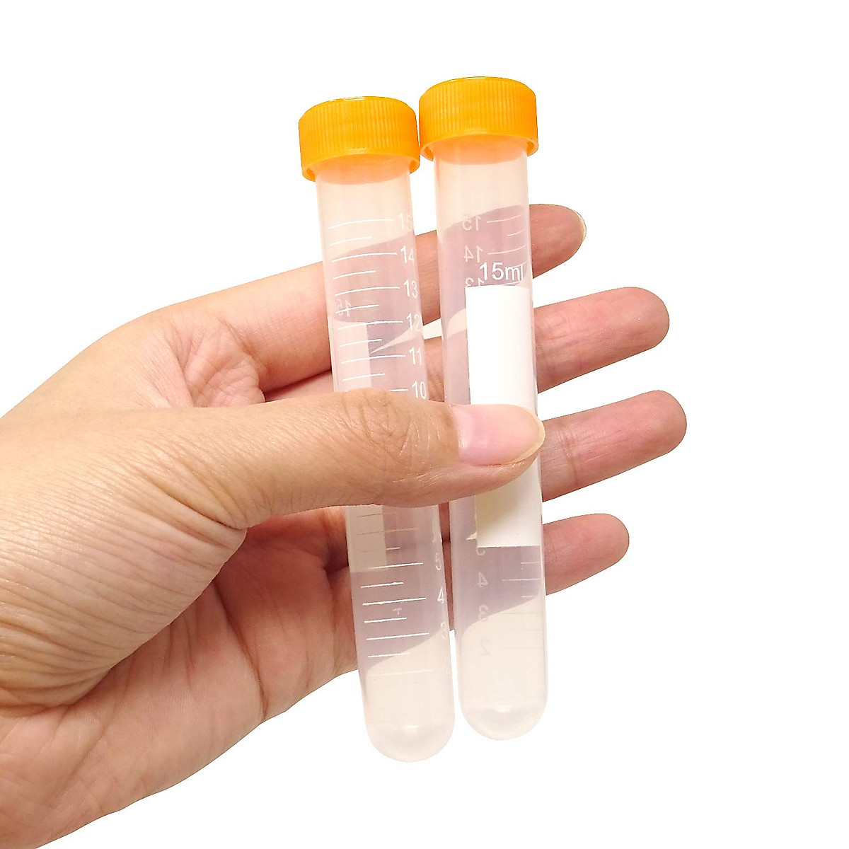 Honbay 20pcs 15ml Plastic Centrifuge Tube EP Tube Seed Bottle - Orange Screw Cap, Round Bottom, Graduated Marks
