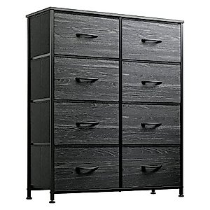 WLIVE Fabric Dresser for Bedroom, Tall Dresser with 8 Drawers, Storage Tower with Fabric Bins, Double Dresser, Chest of Drawers for Closet, Living Room, Dormitory, Charcoal Black Wood Grain Print