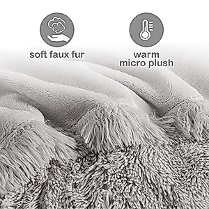 Codi Fuzzy Shaggy Fur Heated Blanket Throw | Grey 50x60 | Super Soft Couch Electric Throws | 3 Heat Setting with Auto Shut Off, 6ft Power Cord | Washable