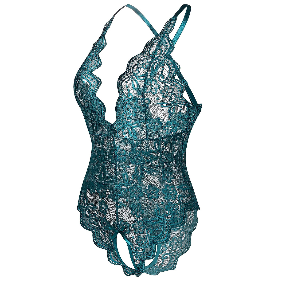 Donnalla Women Lingerie Lace Bodysuit Sexy Deep V Neck One Piece Body Suits Teddy Babydoll Green M