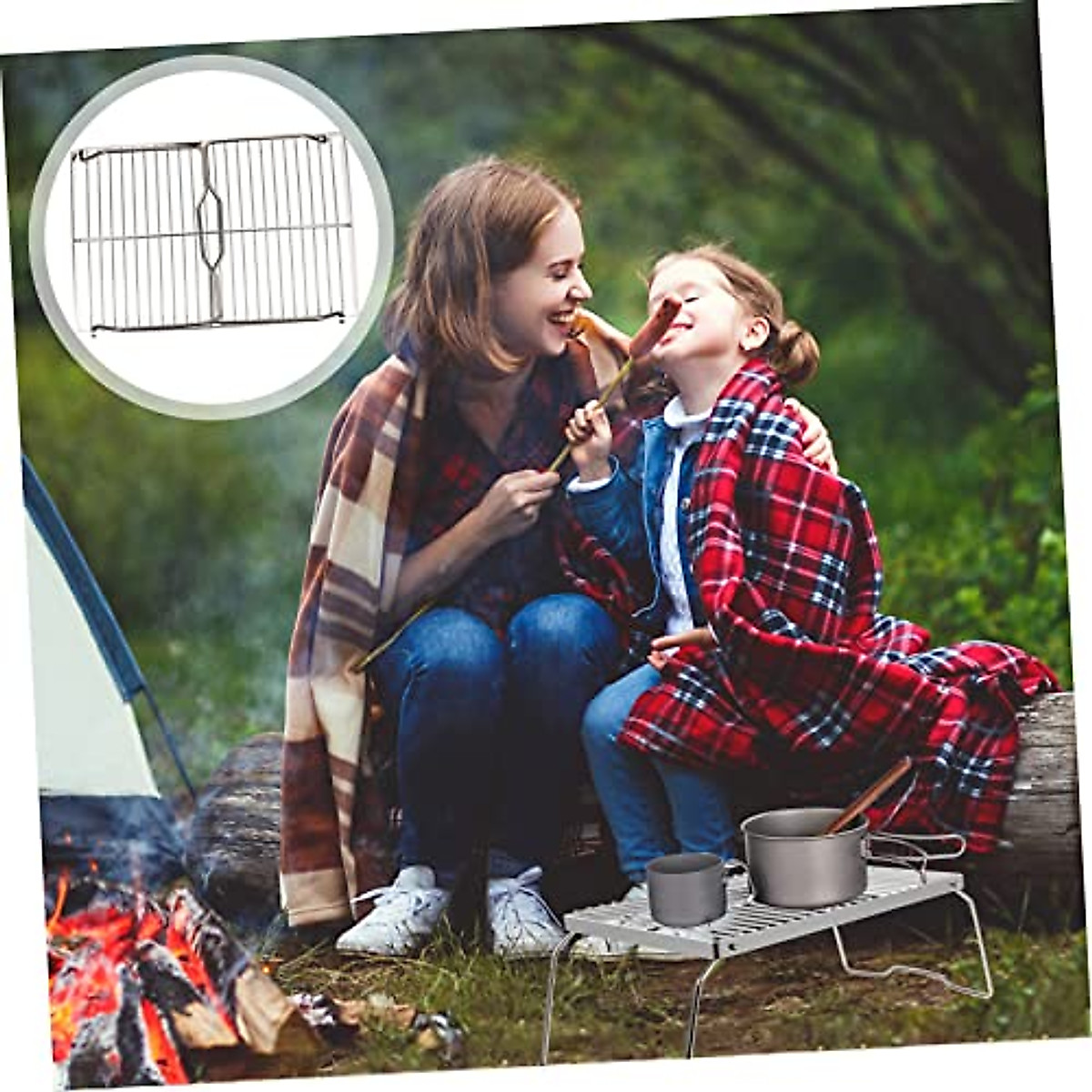 GANAZONO Grill Folding Bracket Fishing Grill Grate Metal Barbecue Grill Stainless Steel Grill Grate Folding Campfire Grill Barbecue Rack Portable Grills Collapsible Campfire Grill Burner