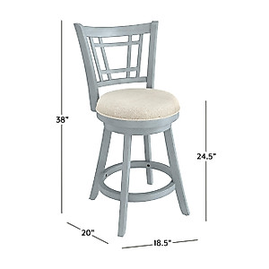 Hillsdale, Fairfox Wood Counter Height Swivel Stool with Rectangular Lattice Back, Blue Wire Brush